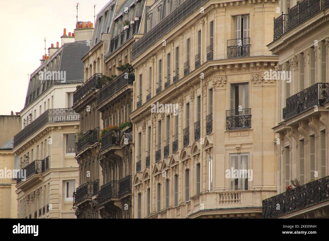 The facades of old traditional french buildings, Paris, France Stock ...