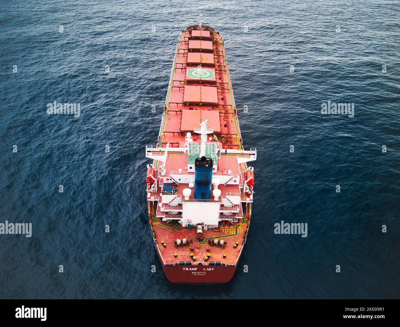 An aerial shot of a sea freight boat in the ocean Stock Photo - Alamy