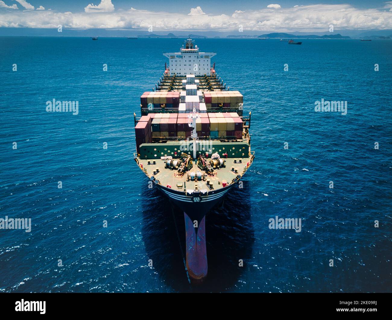 An aerial shot of a sea freight boat in the ocean Stock Photo - Alamy