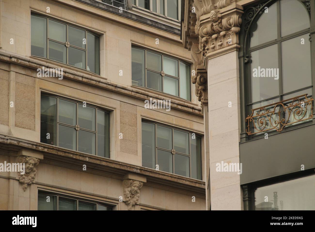 A close-up of building facades with ornamented columns, Paris, France ...