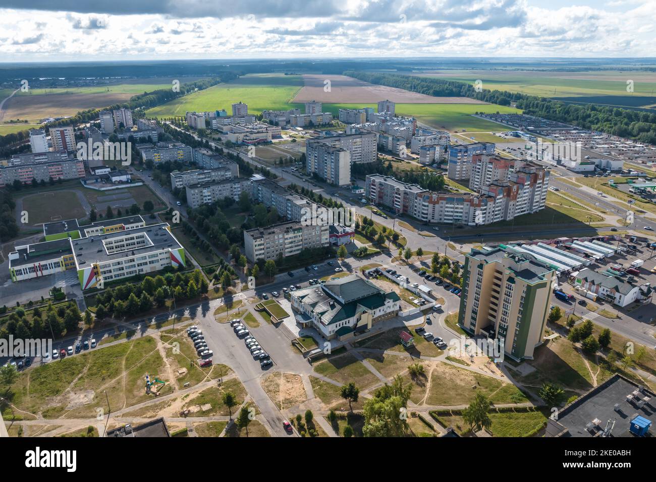 aerial panoramic view from height of a multi-storey residential complex ...