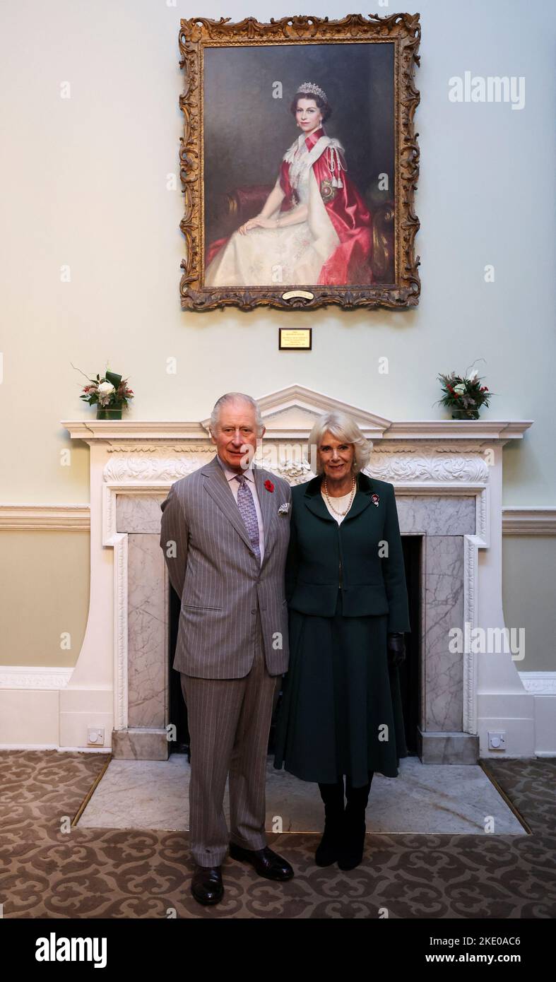 King Charles III and the Queen Consort during a ceremony at Mansion ...