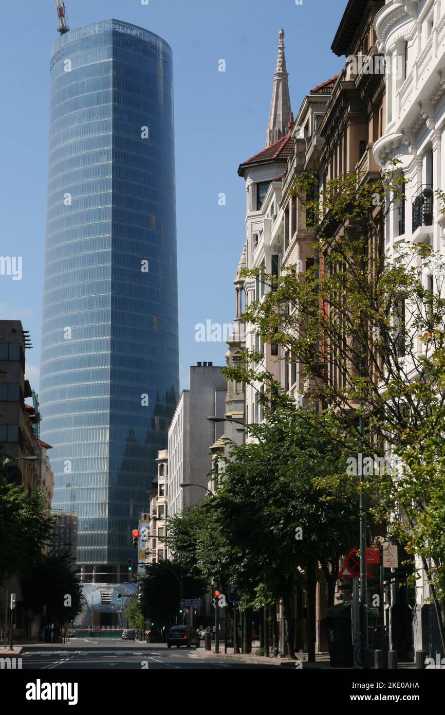 The modern office buildings in Bilbao, in a vertical shot Stock Photo ...