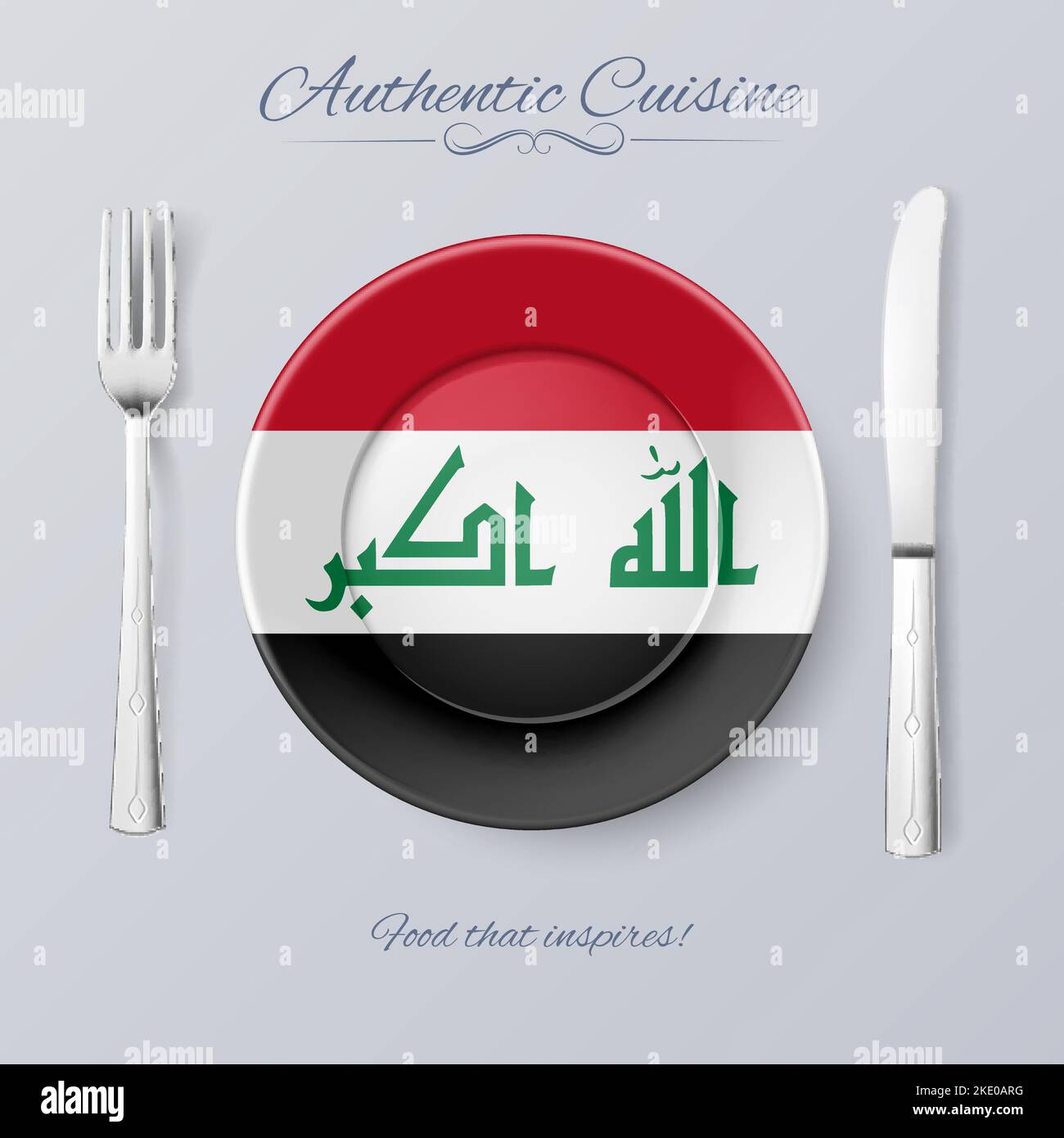 Authentic Cuisine of Iraq. Plate with Iraqi Flag and Cutlery Stock ...