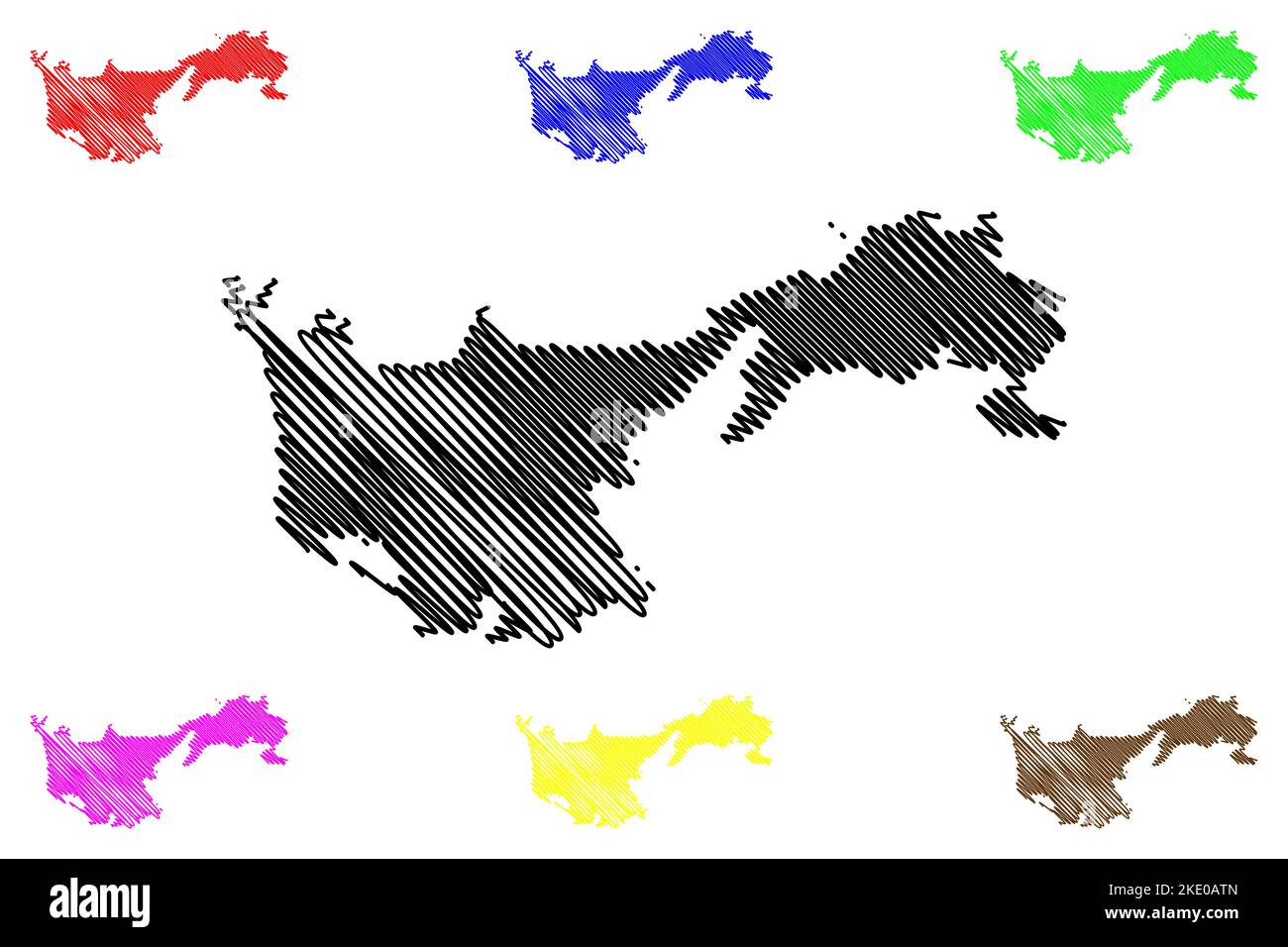 Omi-jima island (Japan, East Asia, Japanese archipelago) map vector illustration, scribble ...