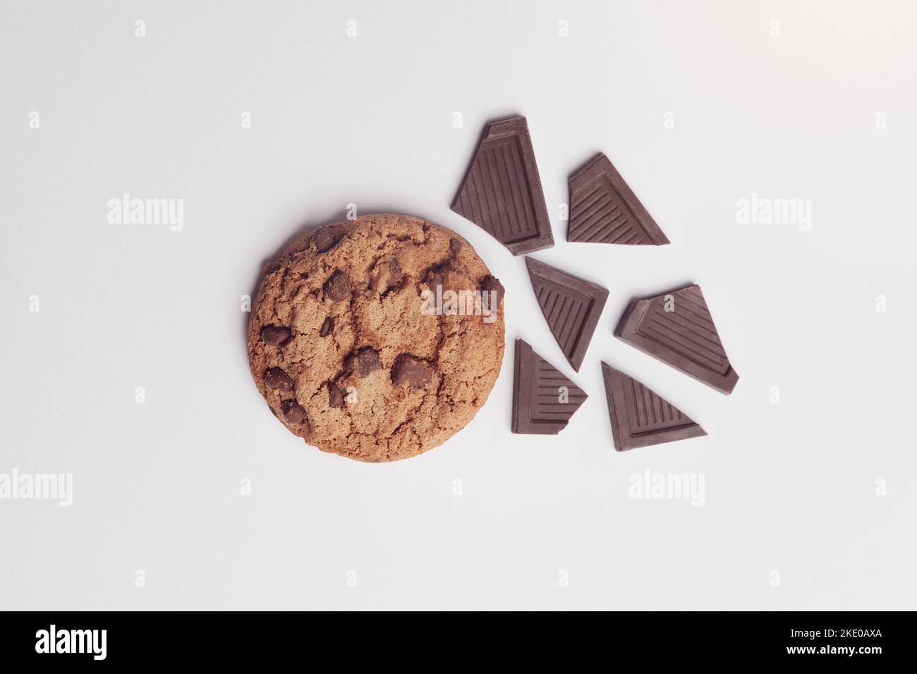 A top view of a chocolate chip cookie isolated on a white background ...