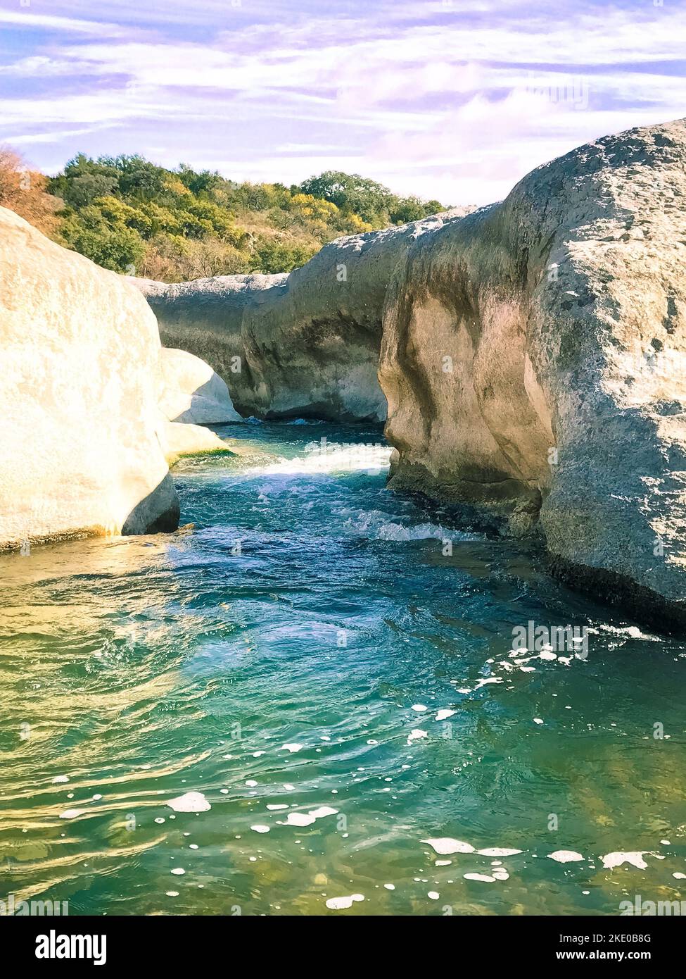 A vertical shot of the nature preserve in Pedernales Falls State Park ...