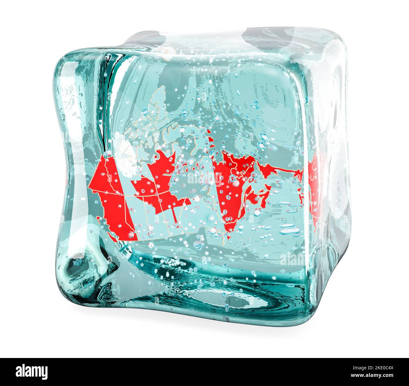 Canadian map frozen in ice cube, 3D rendering isolated on white ...