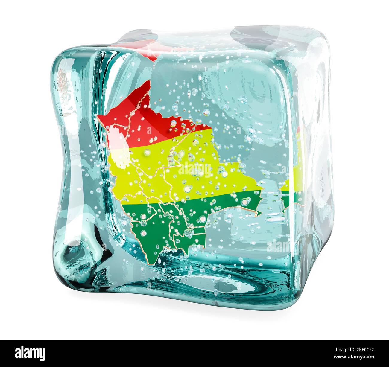 Bolivian map frozen in ice cube, 3D rendering isolated on white ...