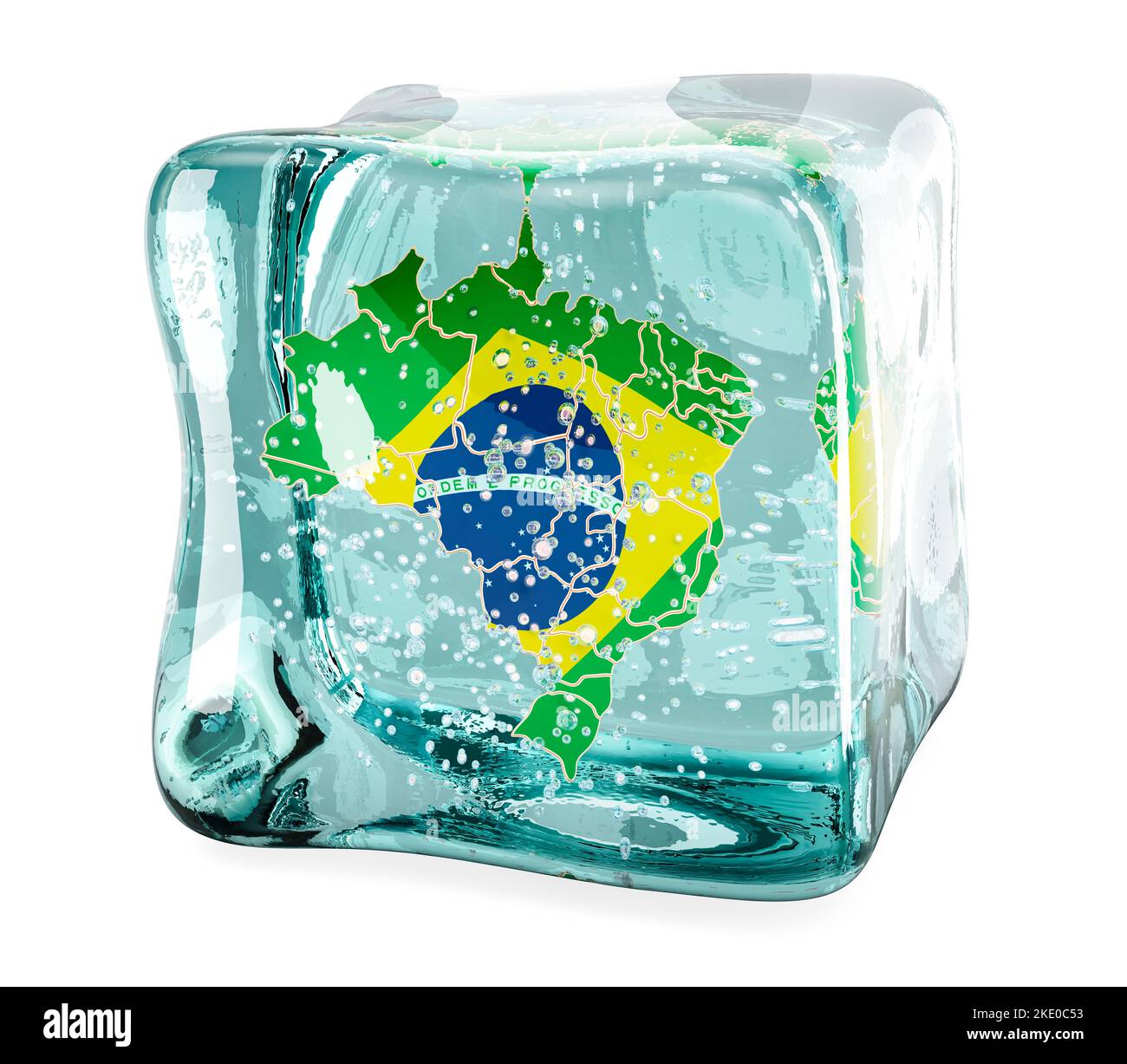 Brazilian map frozen in ice cube, 3D rendering isolated on white ...
