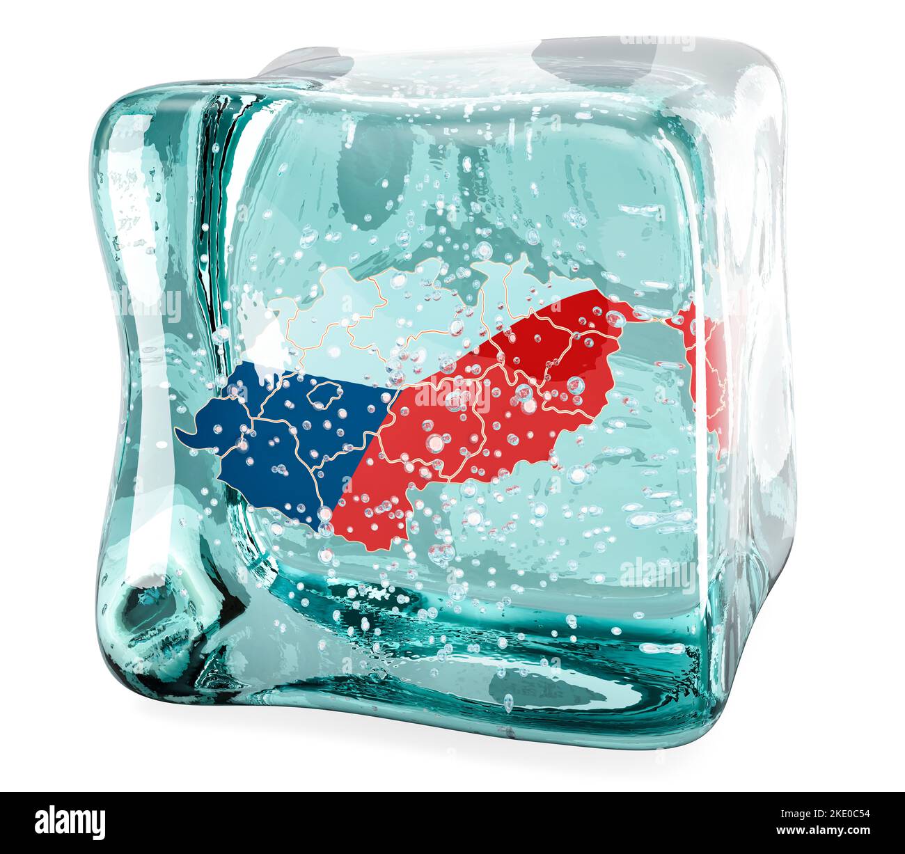 Czech map frozen in ice cube, 3D rendering isolated on white background ...