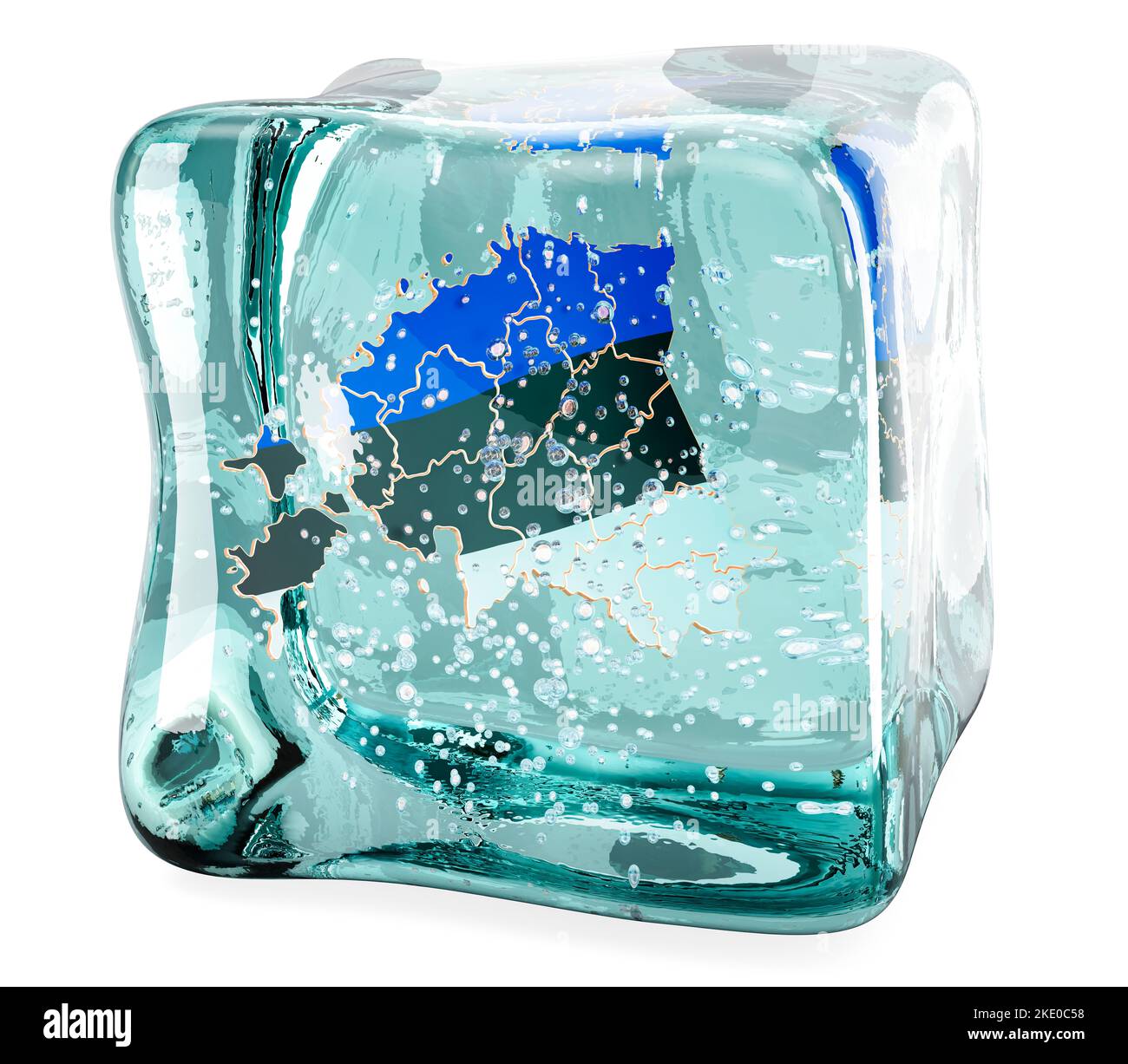 Estonian map frozen in ice cube, 3D rendering isolated on white ...