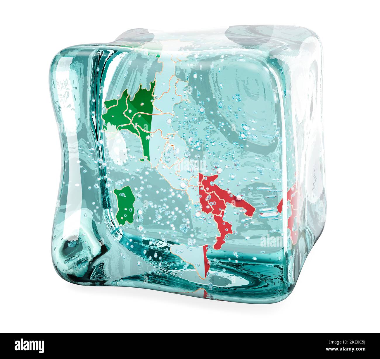 Italian map frozen in ice cube, 3D rendering isolated on white ...