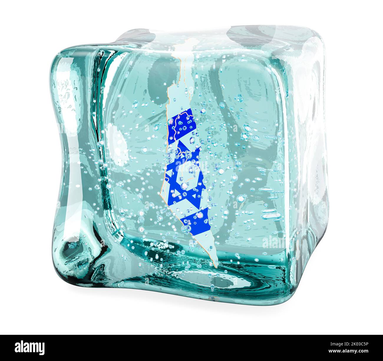 Israeli map frozen in ice cube, 3D rendering isolated on white ...