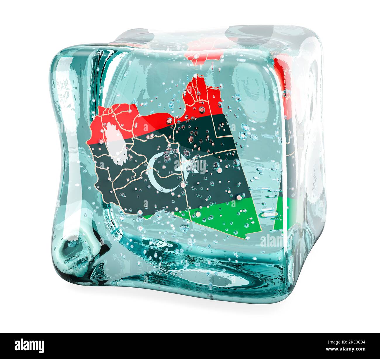 Libyan map frozen in ice cube, 3D rendering isolated on white ...