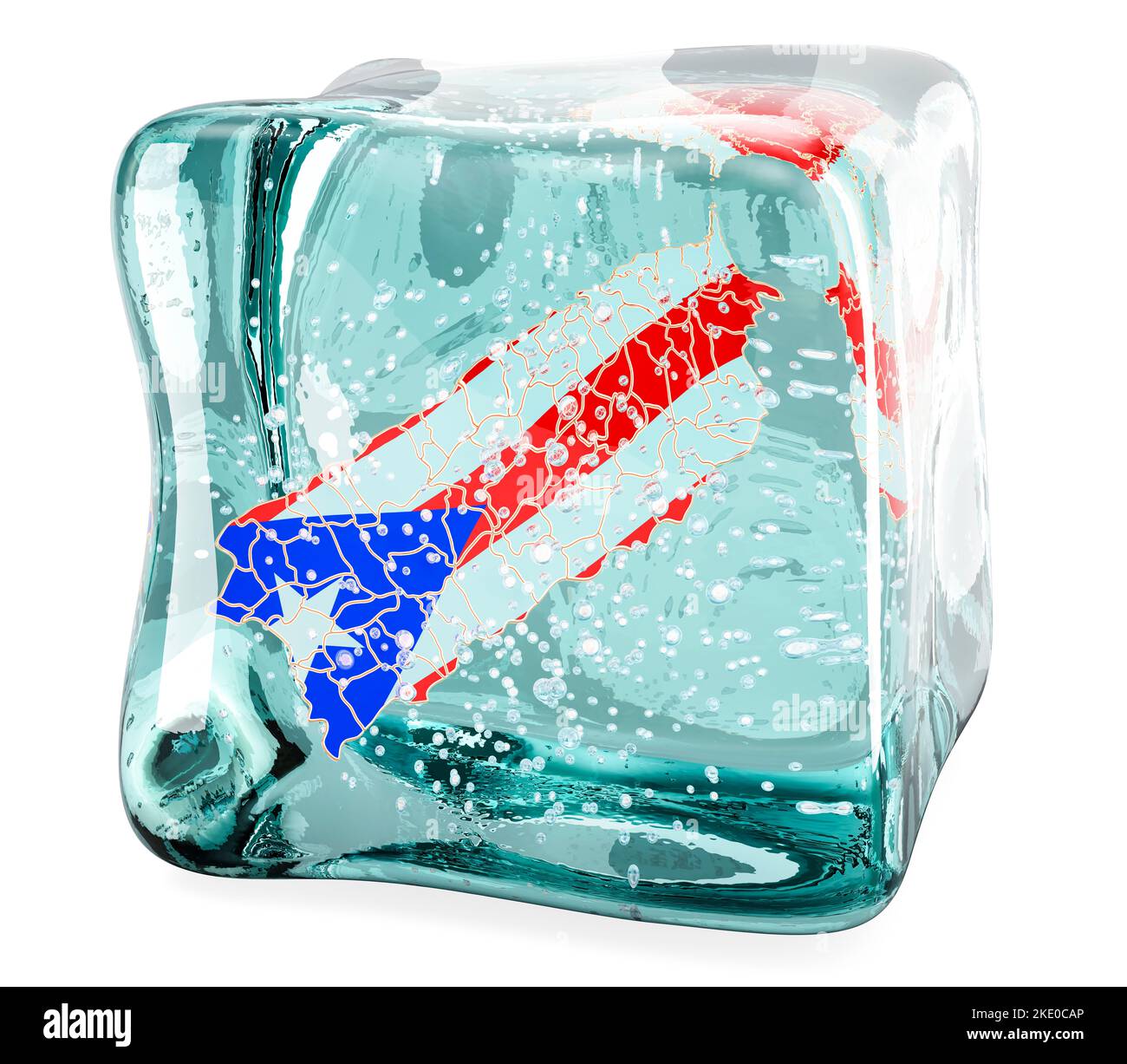 Puerto Rican map frozen in ice cube, 3D rendering isolated on white ...