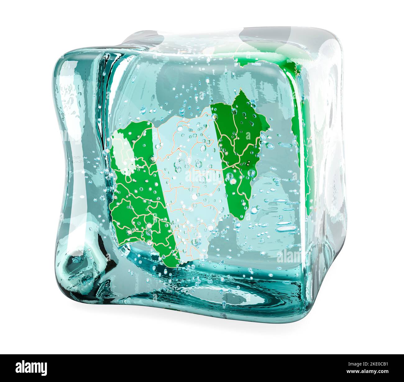 Nigerian map frozen in ice cube, 3D rendering isolated on white ...