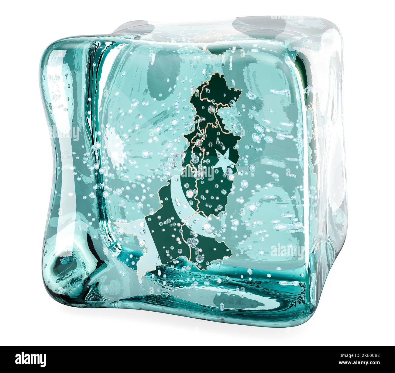 Pakistani map frozen in ice cube, 3D rendering isolated on white ...