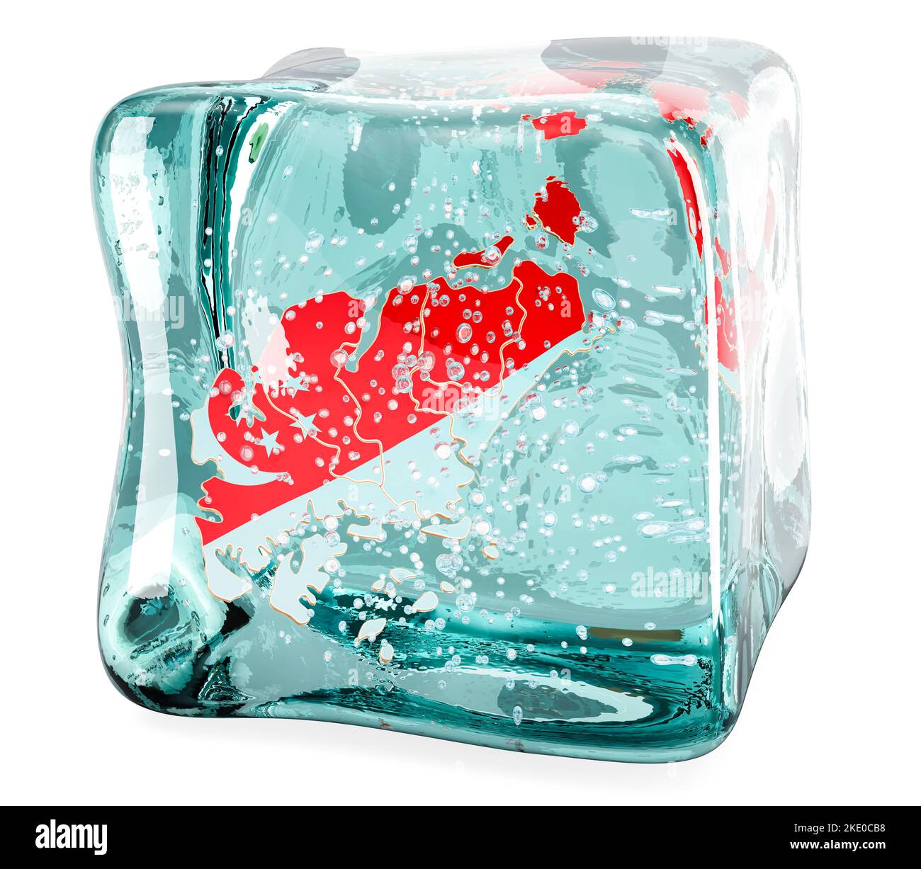 Singaporean map frozen in ice cube, 3D rendering isolated on white ...