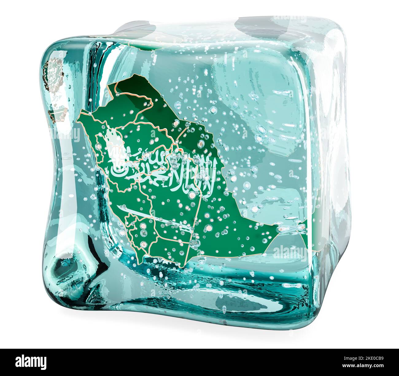 Saudi Arabian map frozen in ice cube, 3D rendering isolated on white ...