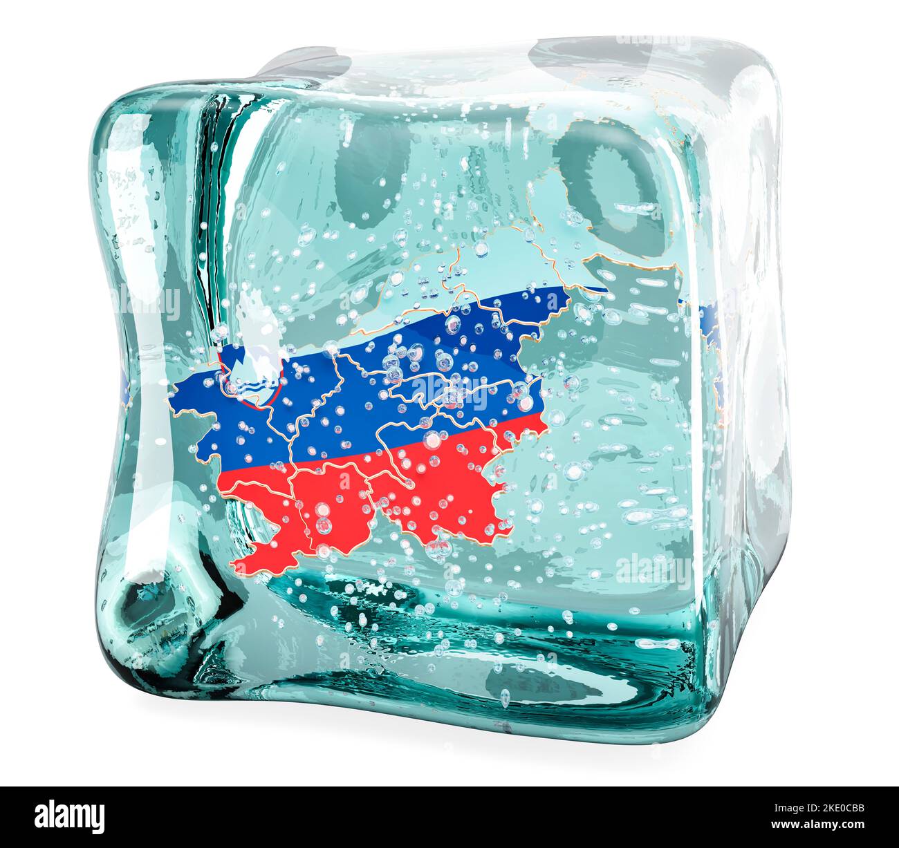Slovenian map frozen in ice cube, 3D rendering isolated on white ...