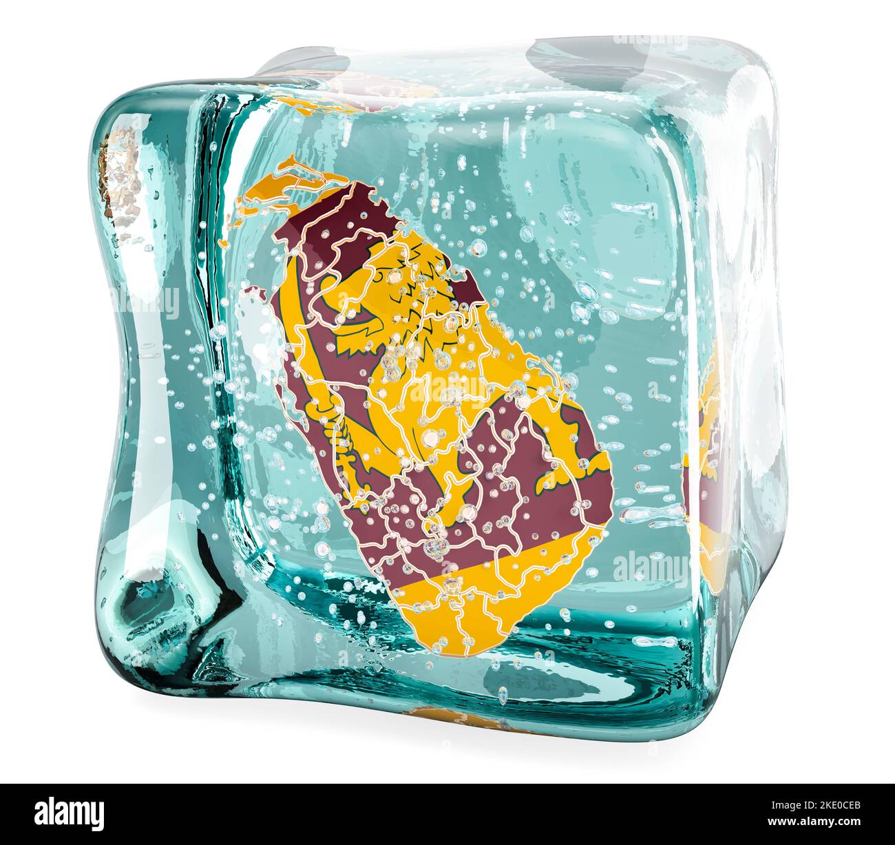 Sri Lankan map frozen in ice cube, 3D rendering isolated on white ...