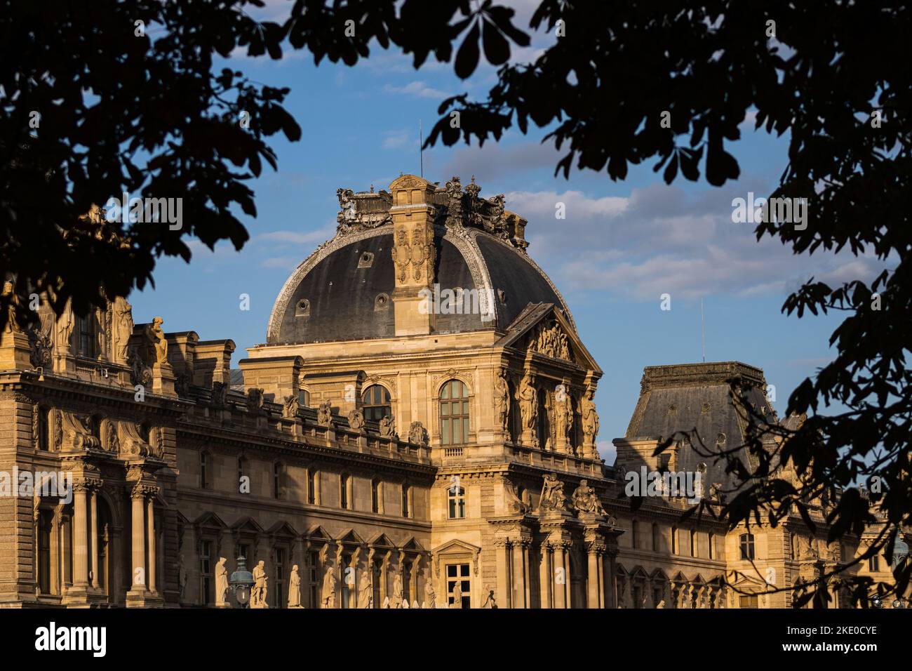 The historic exterior facade of the Louvre Museum in Paris, France ...