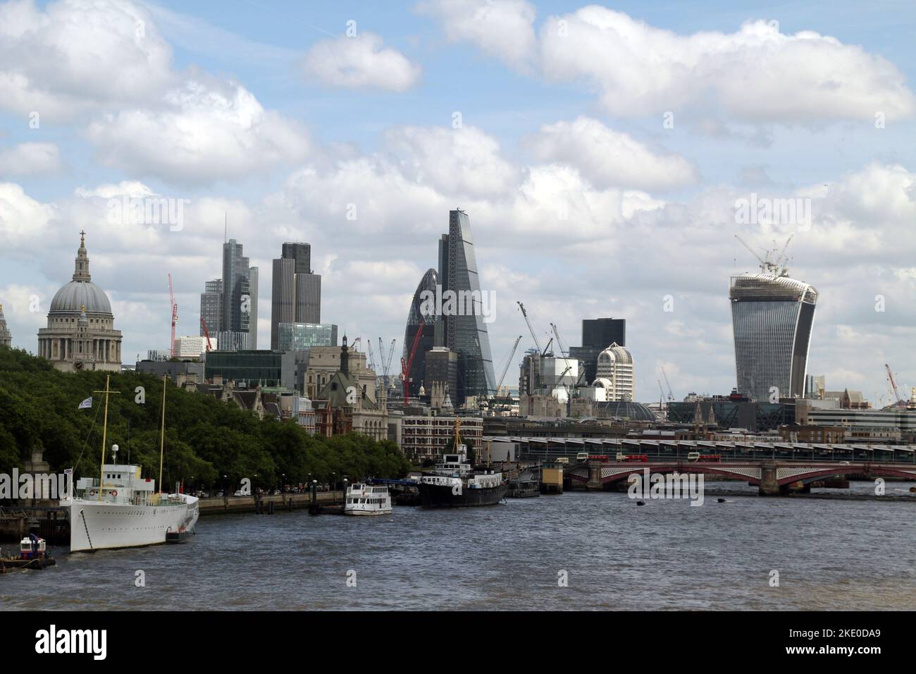The Waterloo Bridge with the city buildings in the background, London ...
