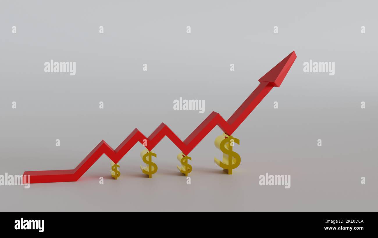 concept design for inflation or growth in dollar value in 3d render ...
