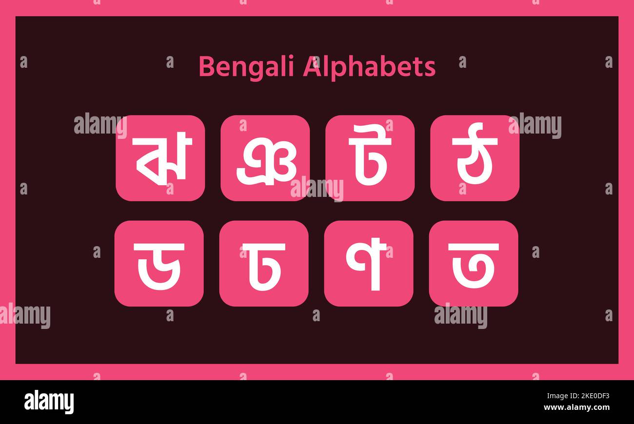 The Bengali alphabet, letters Jha Nio in editable square shapes Stock ...