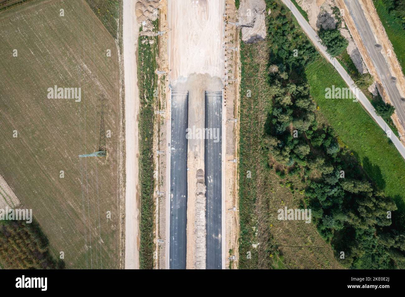Construction site of S7 major road in Poland, part of European route ...