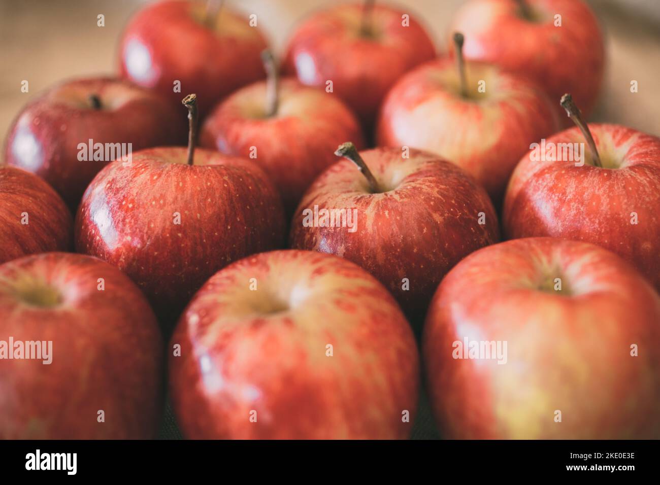 Ripe red apples as background, close up view of fresh and juicy apples ...