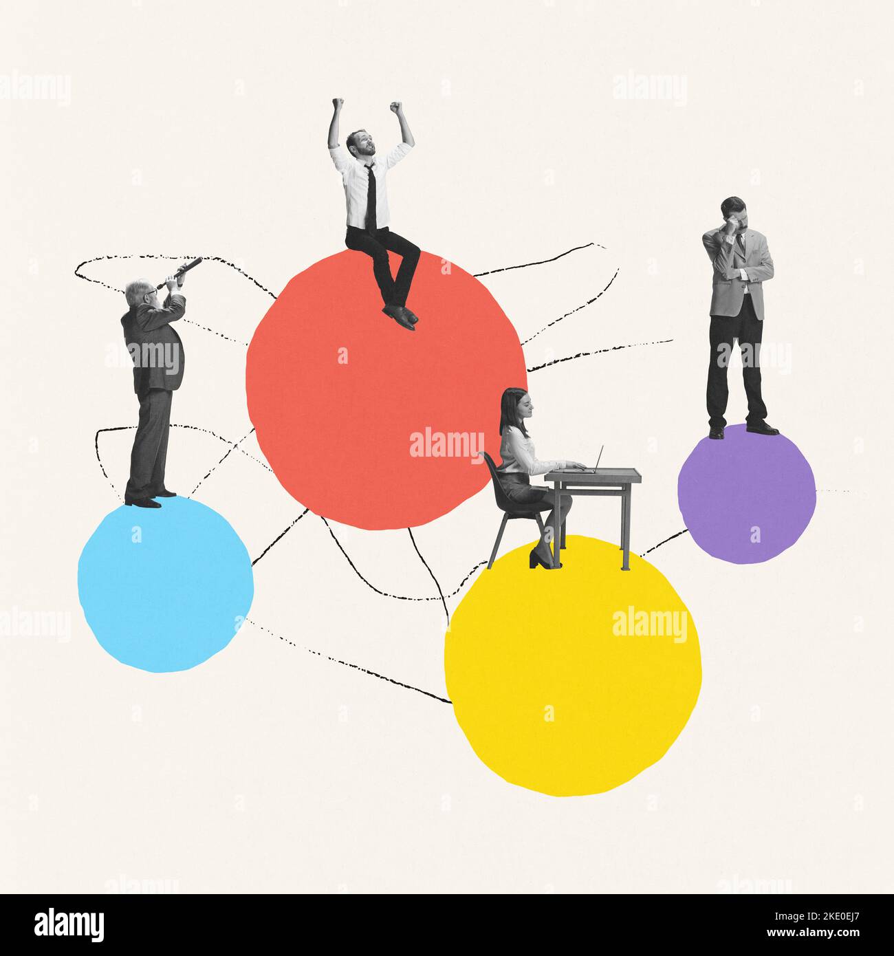 Contemporary art collage. Creative design. Business people, employees ...