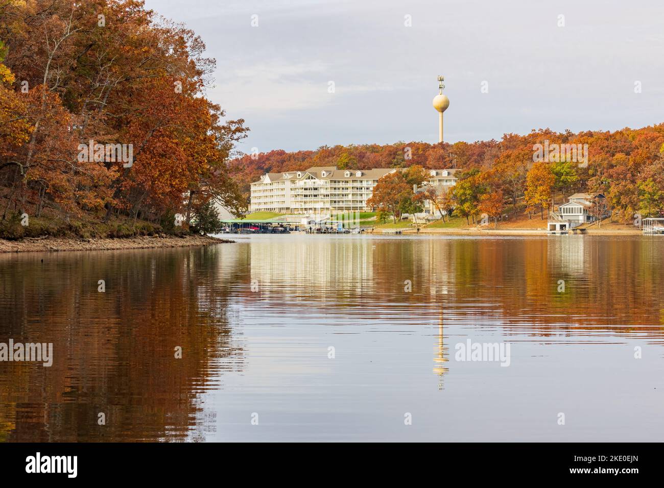 Overcast view of the fall color of a hiking trail in Lake of the Ozarks ...