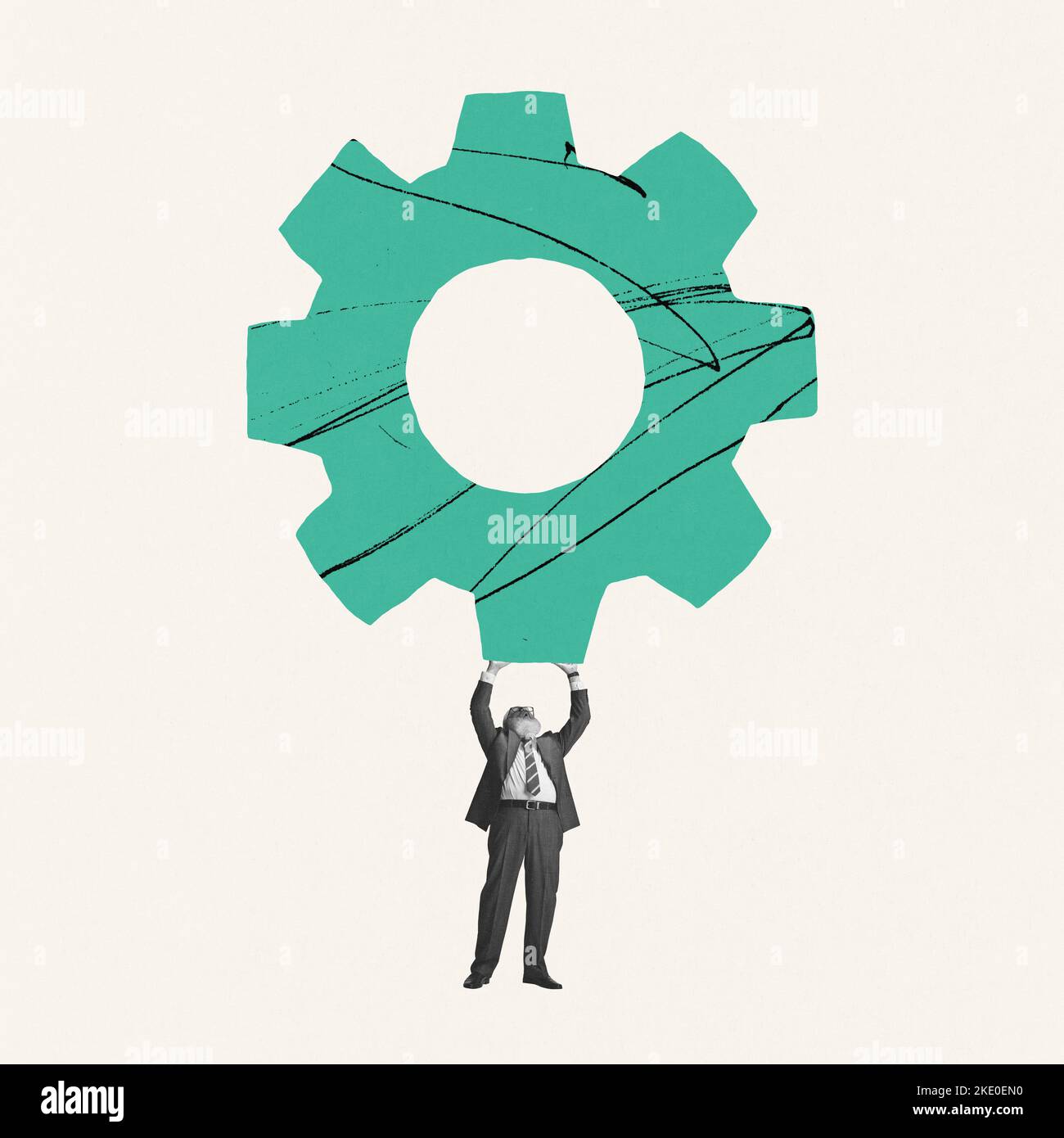 Contemporary art collage. Creative design. Senior businessman holding ...