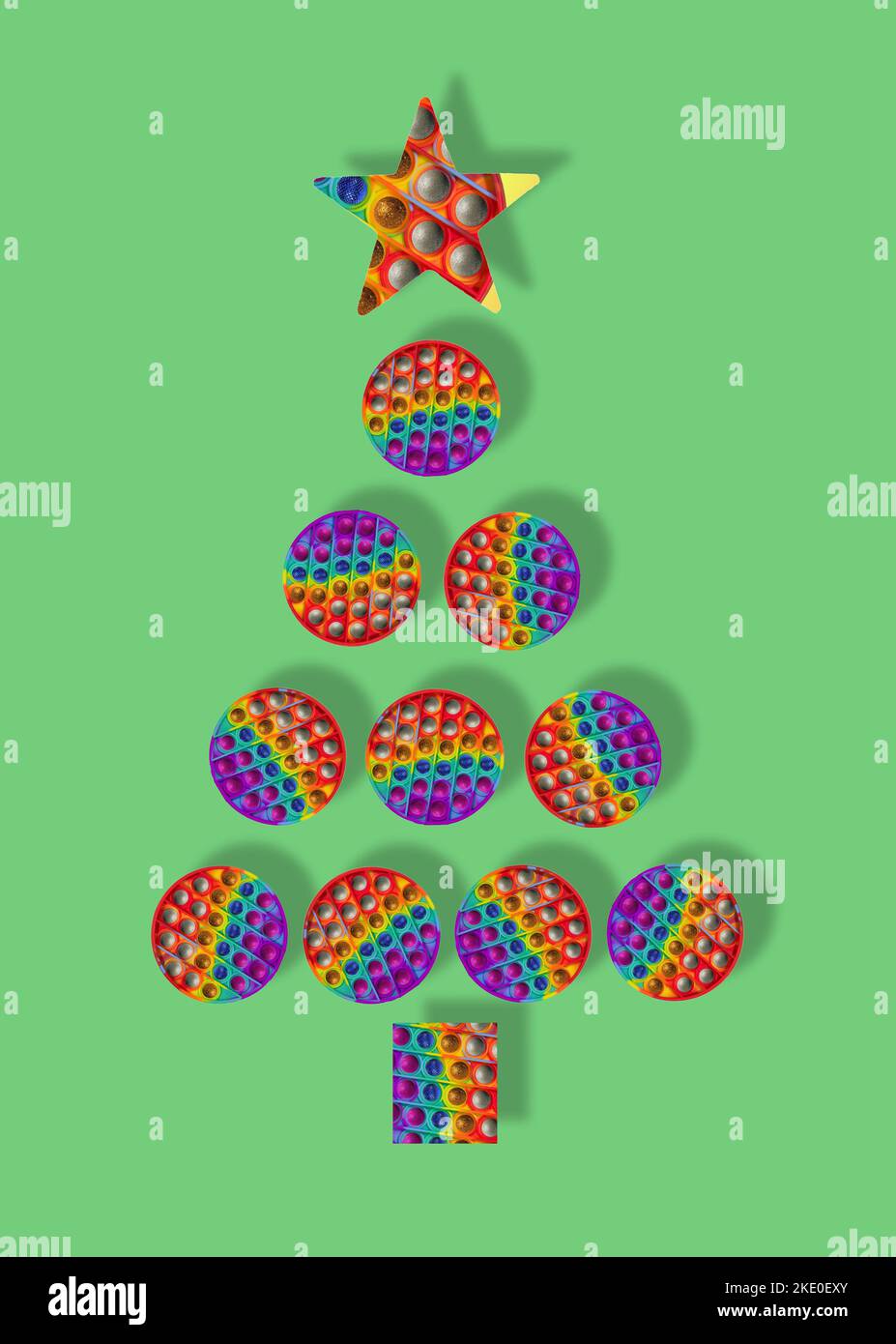 Christmas tree made of colorful circle rubber with colorful Christmas ...
