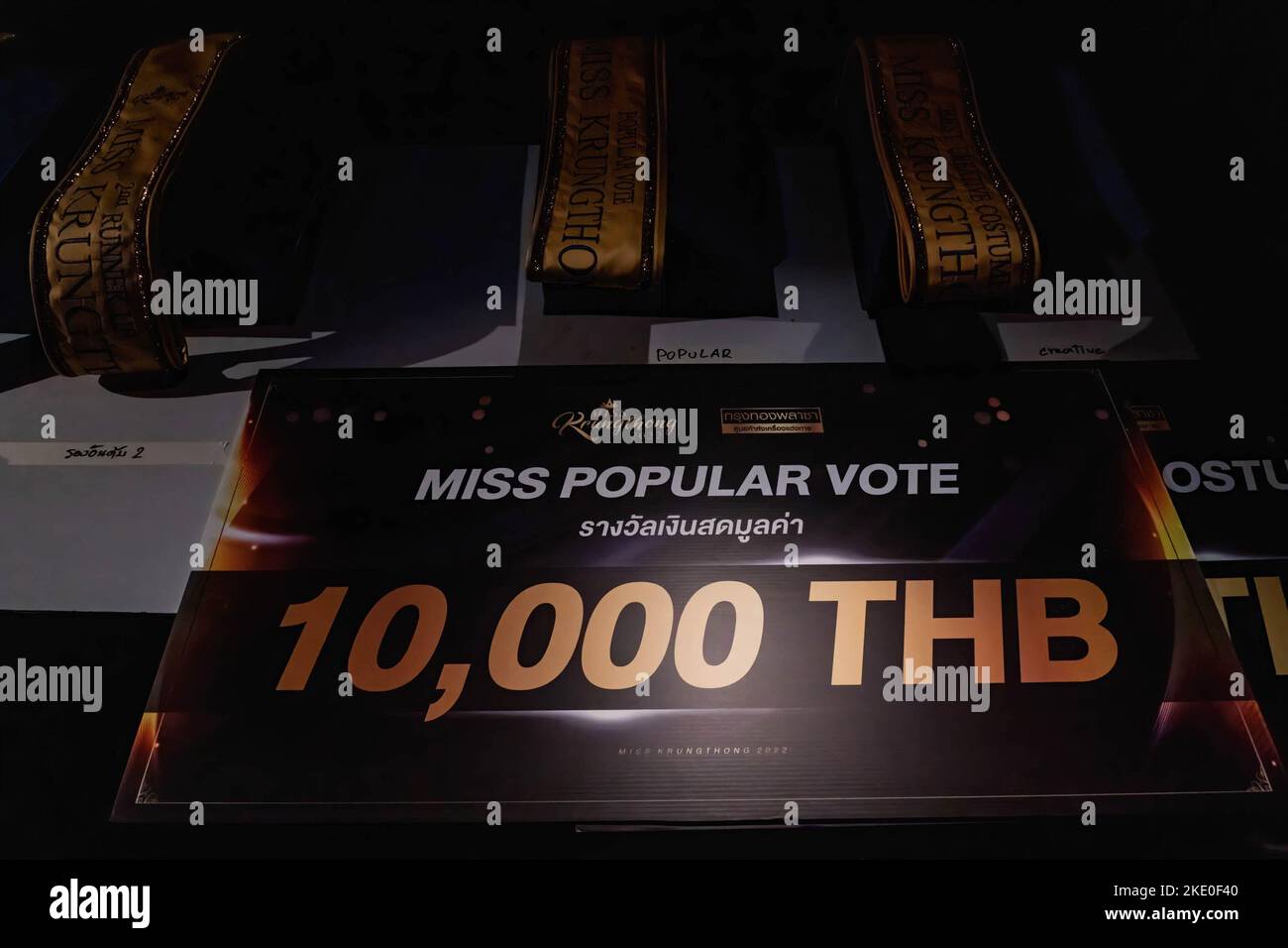 Bangkok, Thailand. 09th Nov, 2022. A prize cheque for 10,000 Thai Baht ...