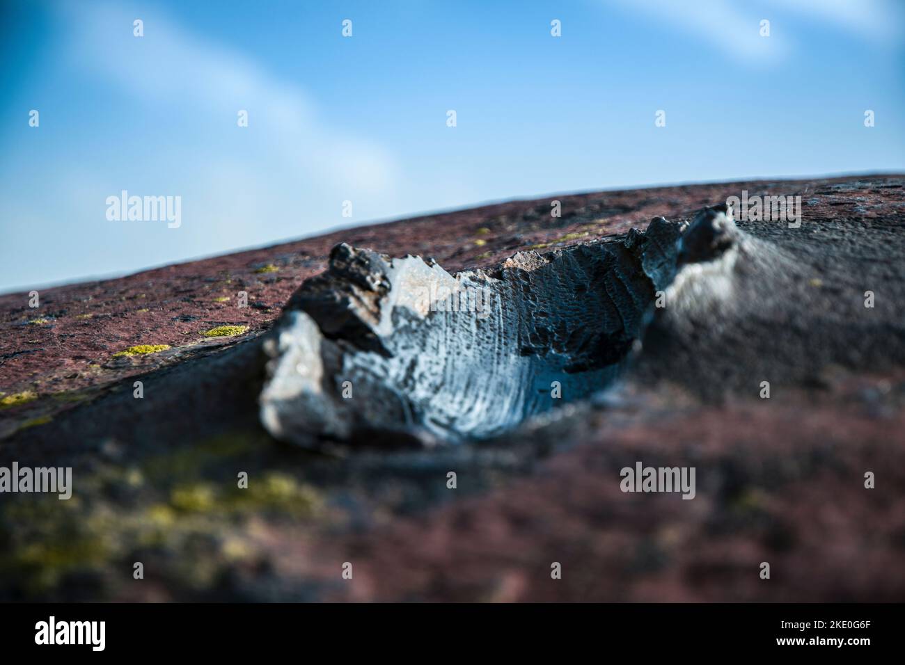 A scrape from a tank bullet on a canon at the Bunker Ouvrage de La ...