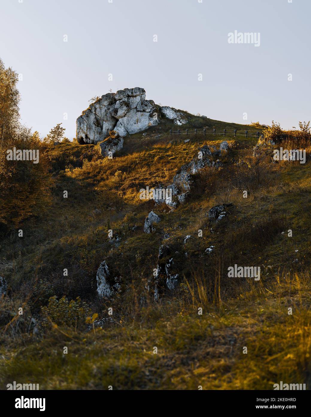 A vertical shot of the rocks surrounded by autumn colors, Silesia ...