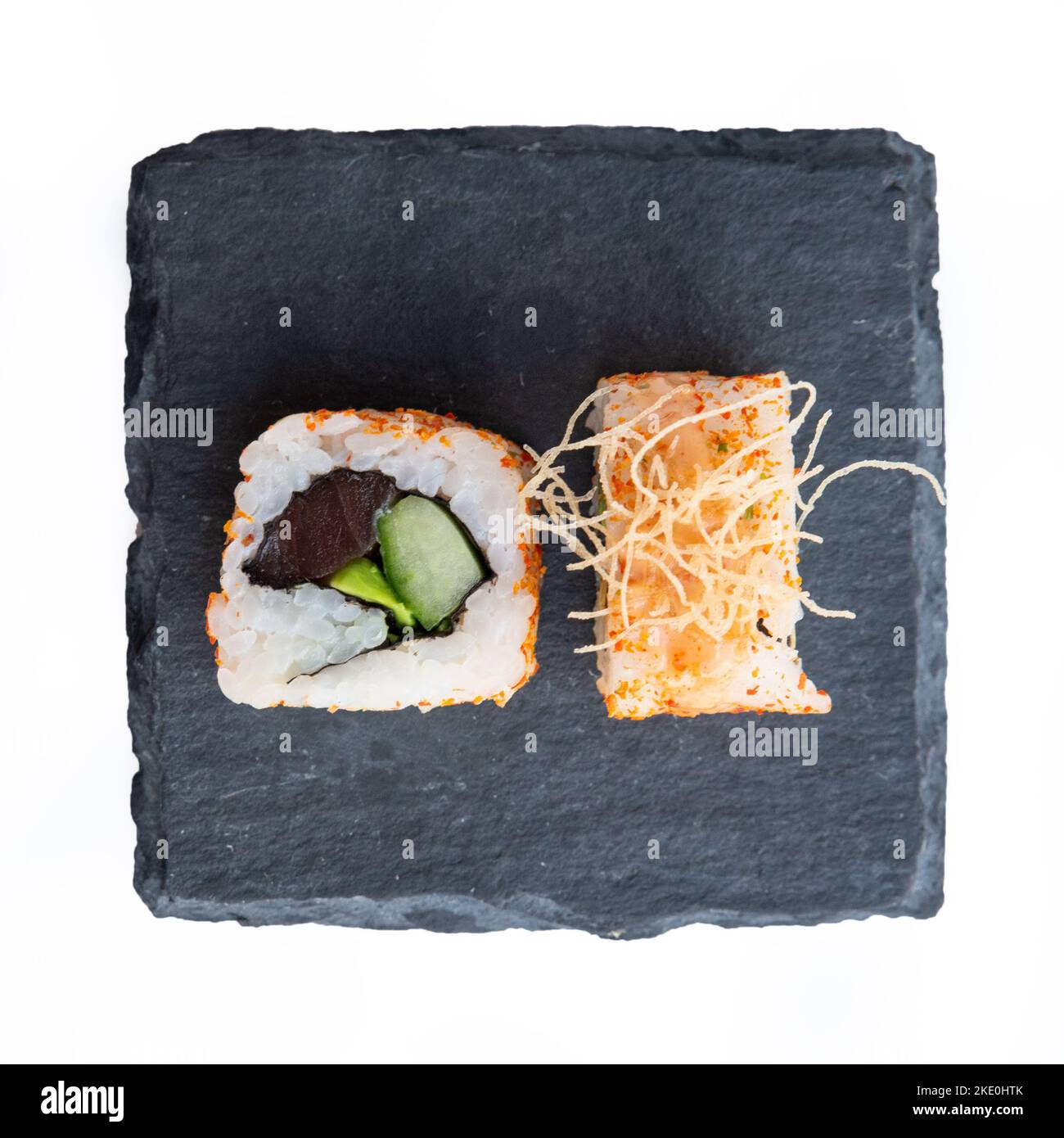 A top view of sushi rolls isolated on a white background Stock Photo ...