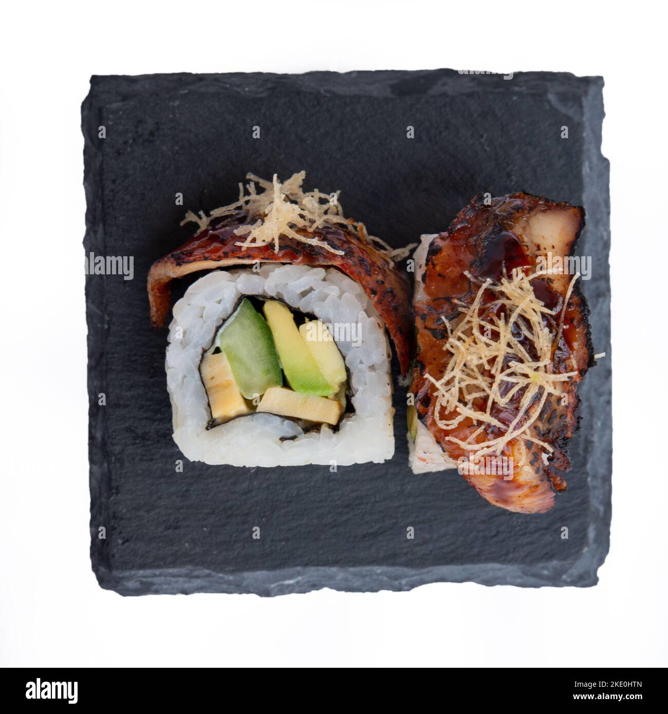 A top view of sushi rolls isolated on a white background Stock Photo ...
