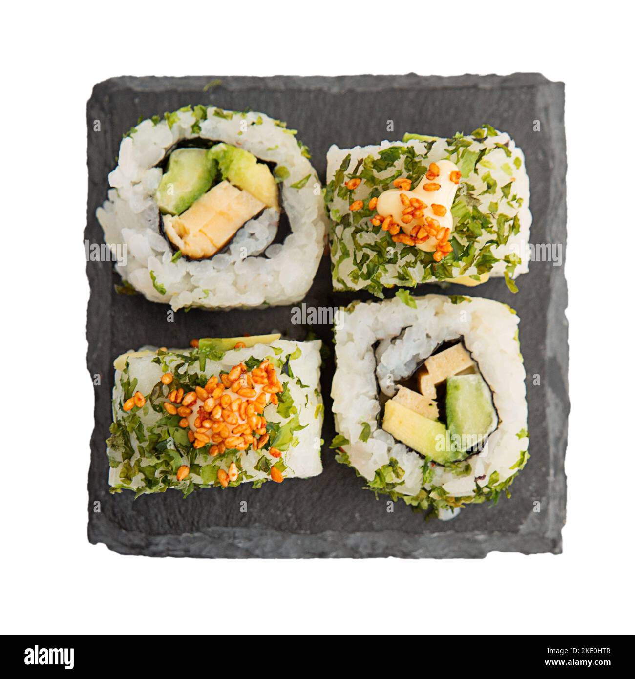 A top view of sushi rolls isolated on a white background Stock Photo ...