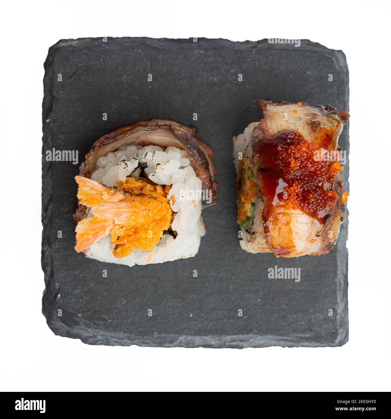 A top view of sushi rolls isolated on a white background Stock Photo ...