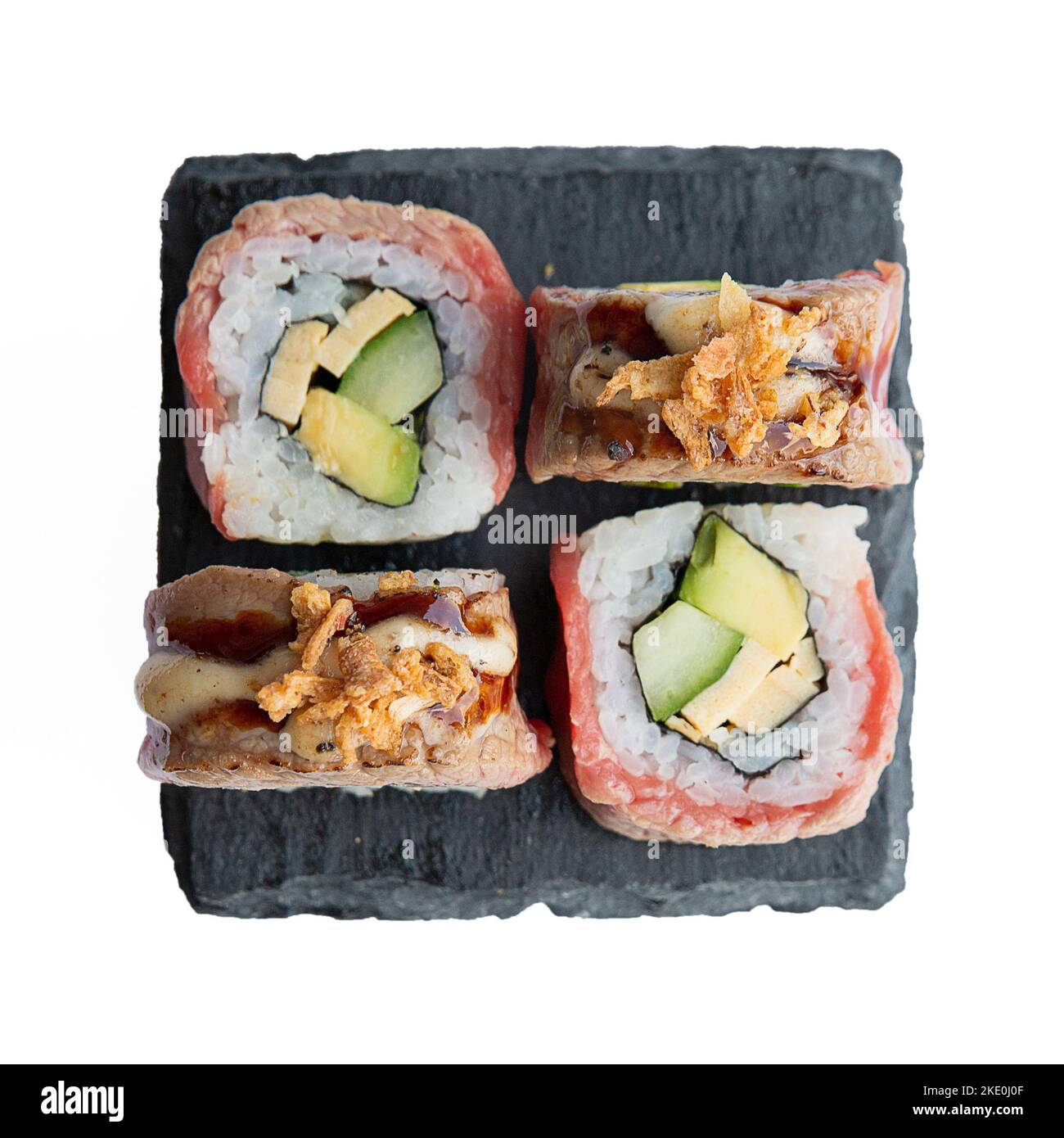 A top view of sushi rolls isolated on a white background Stock Photo ...