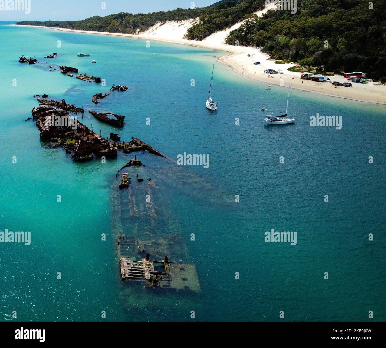 A beautiful view of abandoned ships in the sea Stock Photo - Alamy