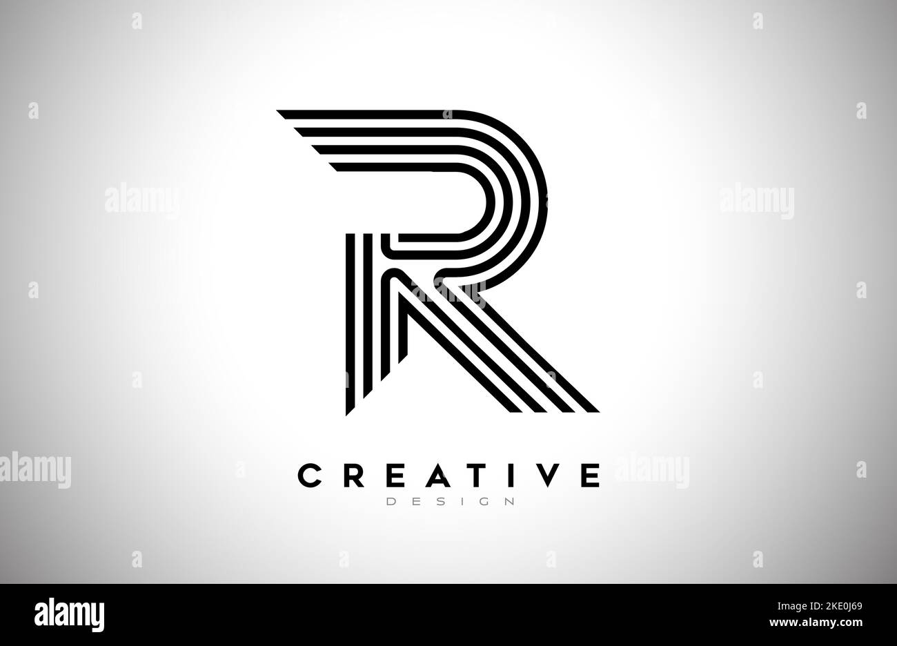 Lines Letter R Logo with Black Lines and Monogram Creative Style Design ...
