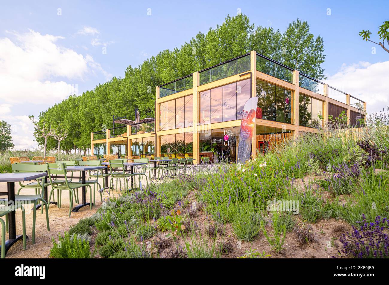 The exterior of the Dutch catering pavilion at the Floriade Expo in ...