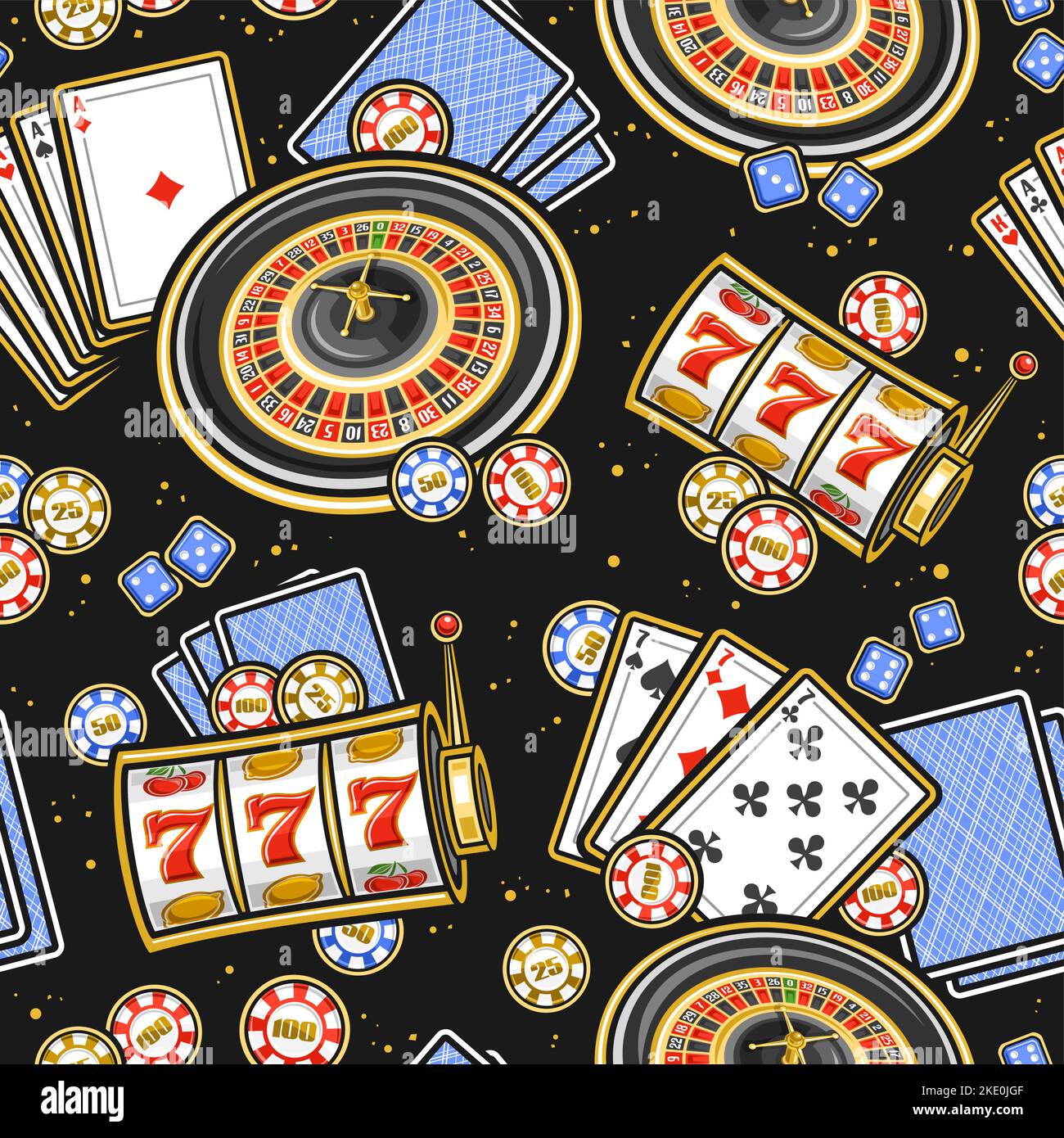 Vector seamless pattern for Casino, square repeating background with ...