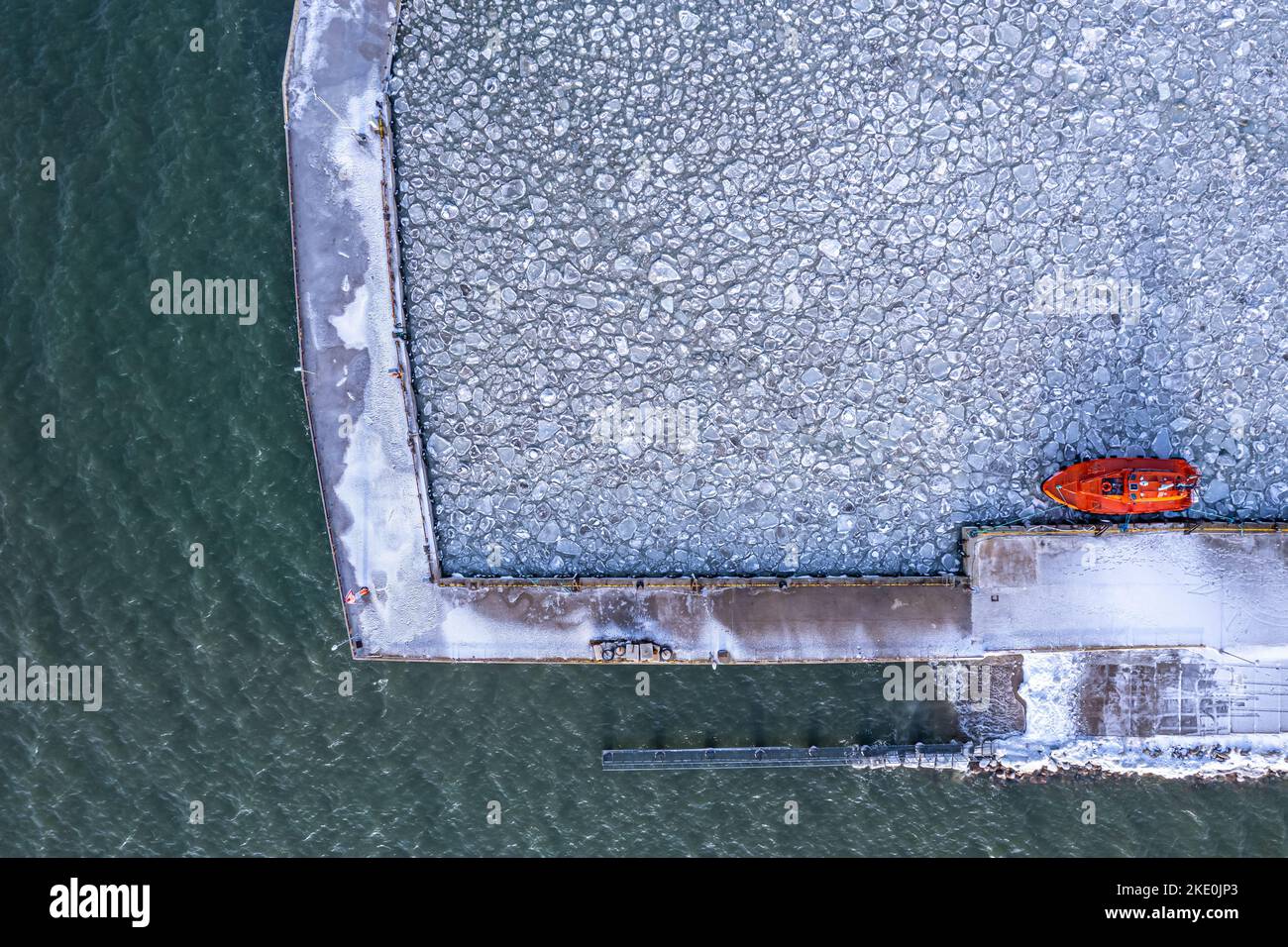An aerial shot of the Rohuneeme harbour in winter in the daylight Stock ...