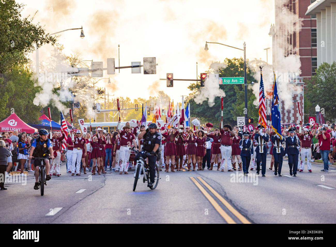 Oklahoma, OCT 15 2022 - Sunny view of the student Marching Band walking ...